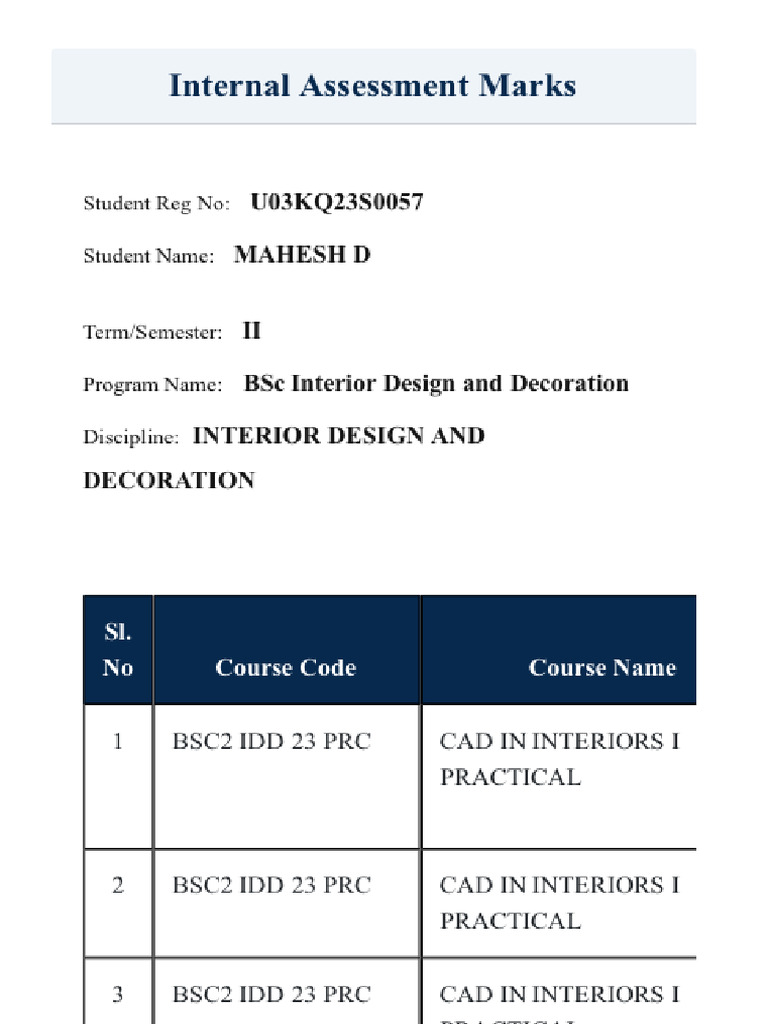 Student Internal Assessment Marks | PDF