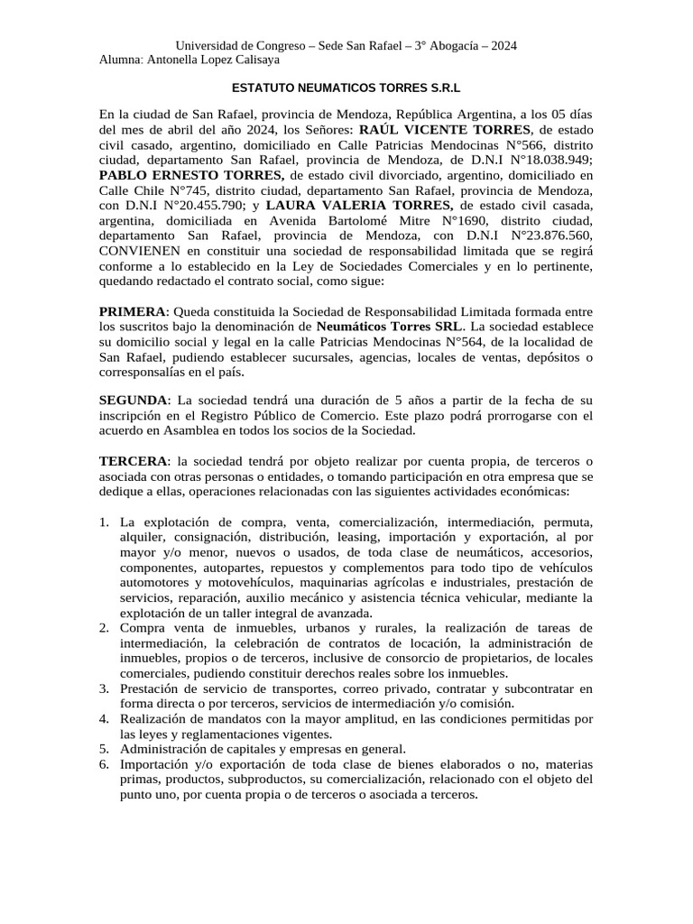 TP Estatuto SRL | PDF | Sociedad de responsabilidad limitada | Business