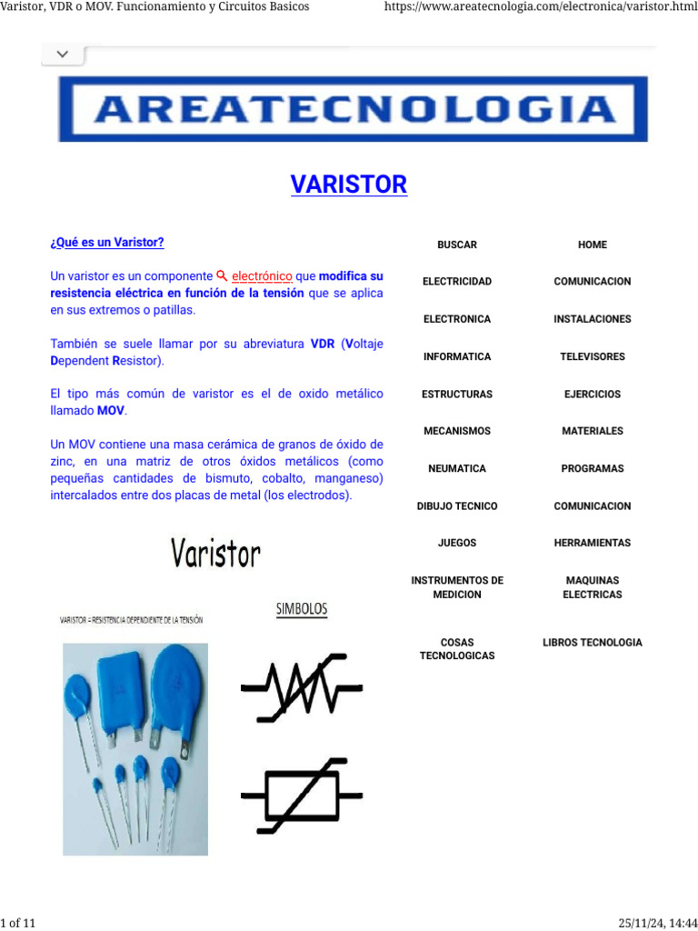 Varistor VDR Mov Funcionamiento | PDF | Inductor | voltaje