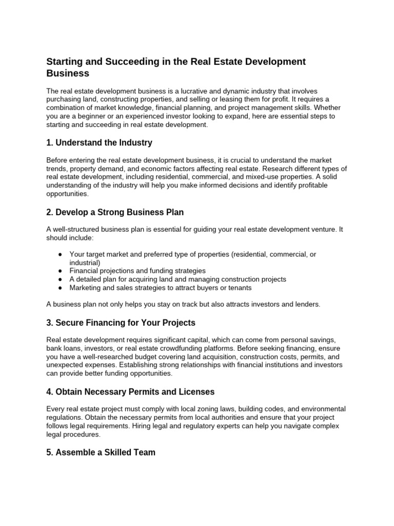 Starting and Succeeding in The Real Estate Development Business | PDF ...