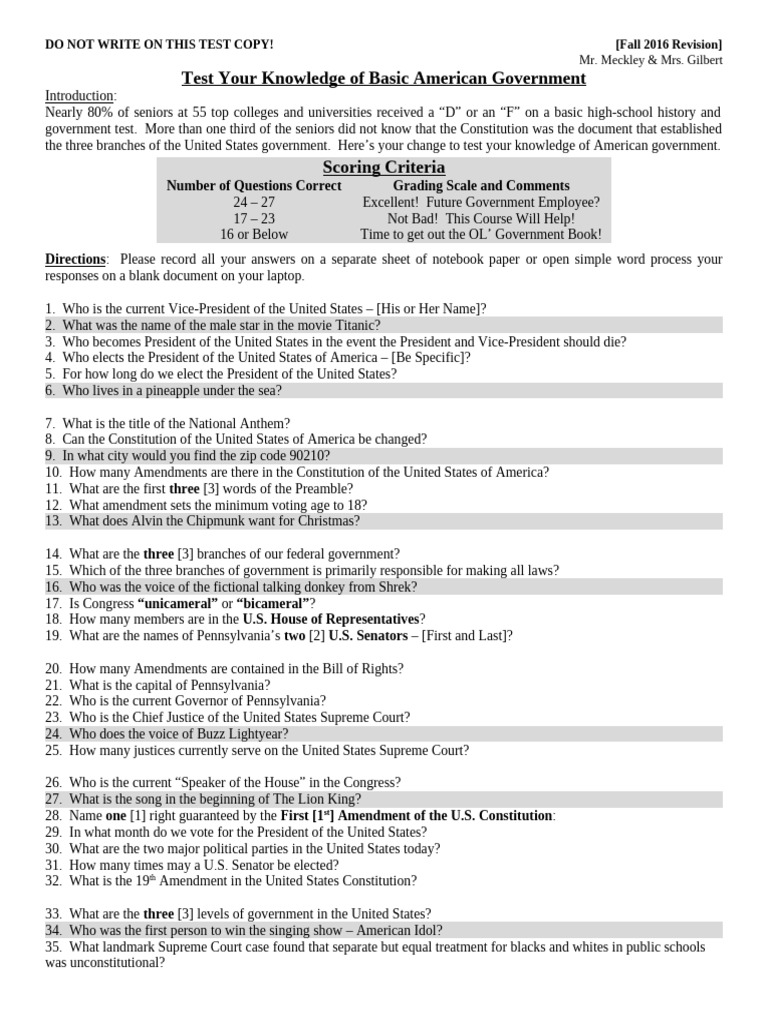 Test Your Knowledge: American Government Quiz | PDF | United States ...