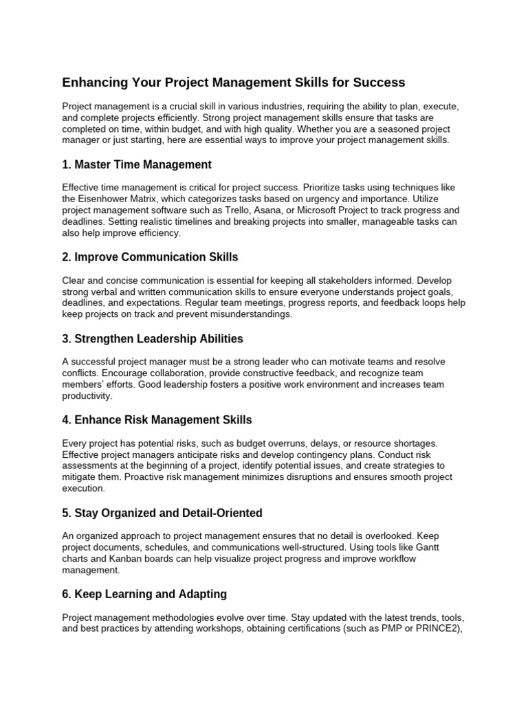 Enhancing Your Project Management Skills For Success | PDF | Project ...