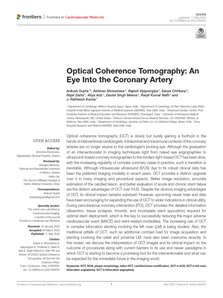 Optical Coherence Tomography in Cardiology | PDF | Percutaneous ...