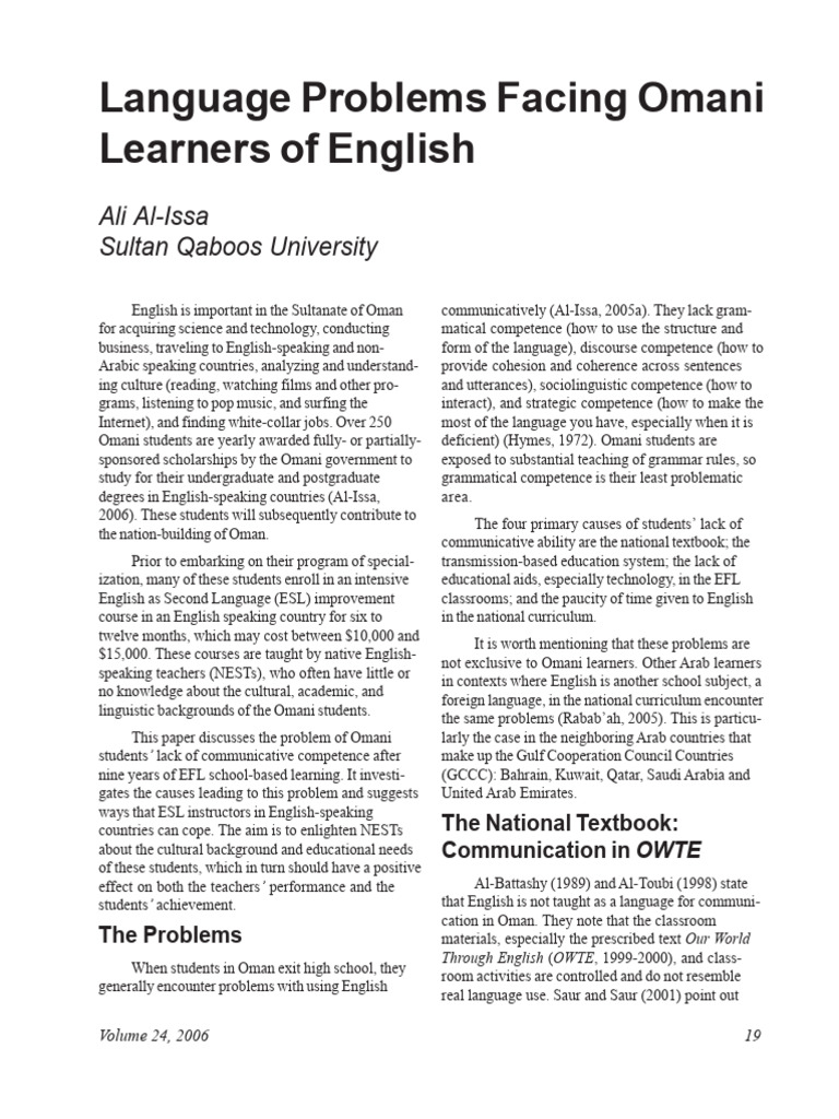 Language Problems Facing Omani Learners | PDF | English As A Second Or ...