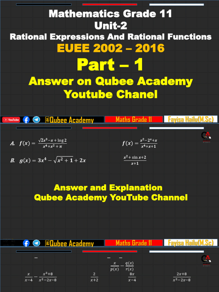 Maths 2022 - @2016 UEE Rational Fuction @qubeeacade - 241230 - 124531 | PDF | Asymptote ...