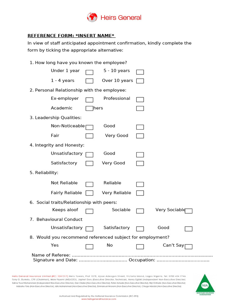 Personal Reference Form | PDF