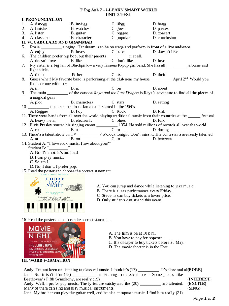 English Test for 7th Graders | PDF | Hip Hop Music | Musicology