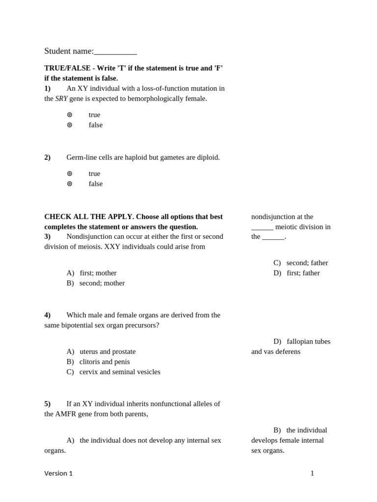 Hartwell 4 - Version1 | PDF | Dominance (Genetics) | Zygosity