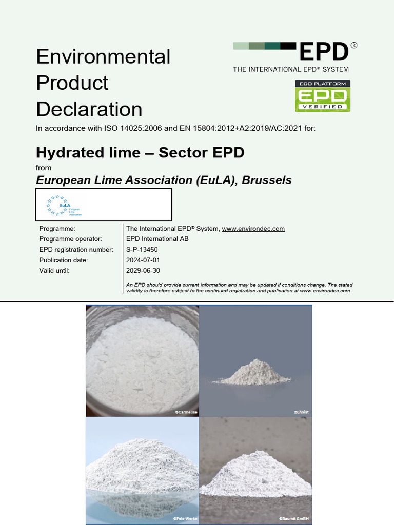 EPD - Hydratated LIME (Complete) | PDF | Lime (Material) | Life Cycle ...