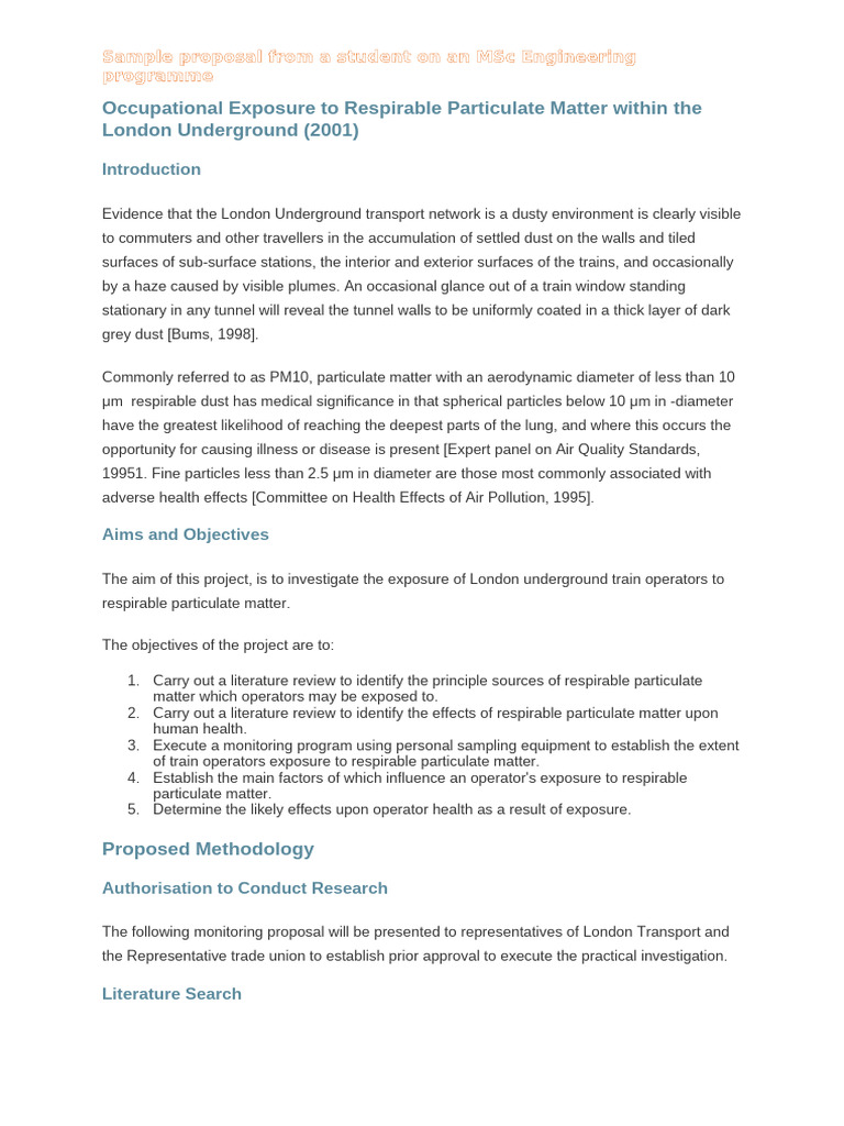 Sample Research Project Proposal From A Student On An MSC Engineering ...
