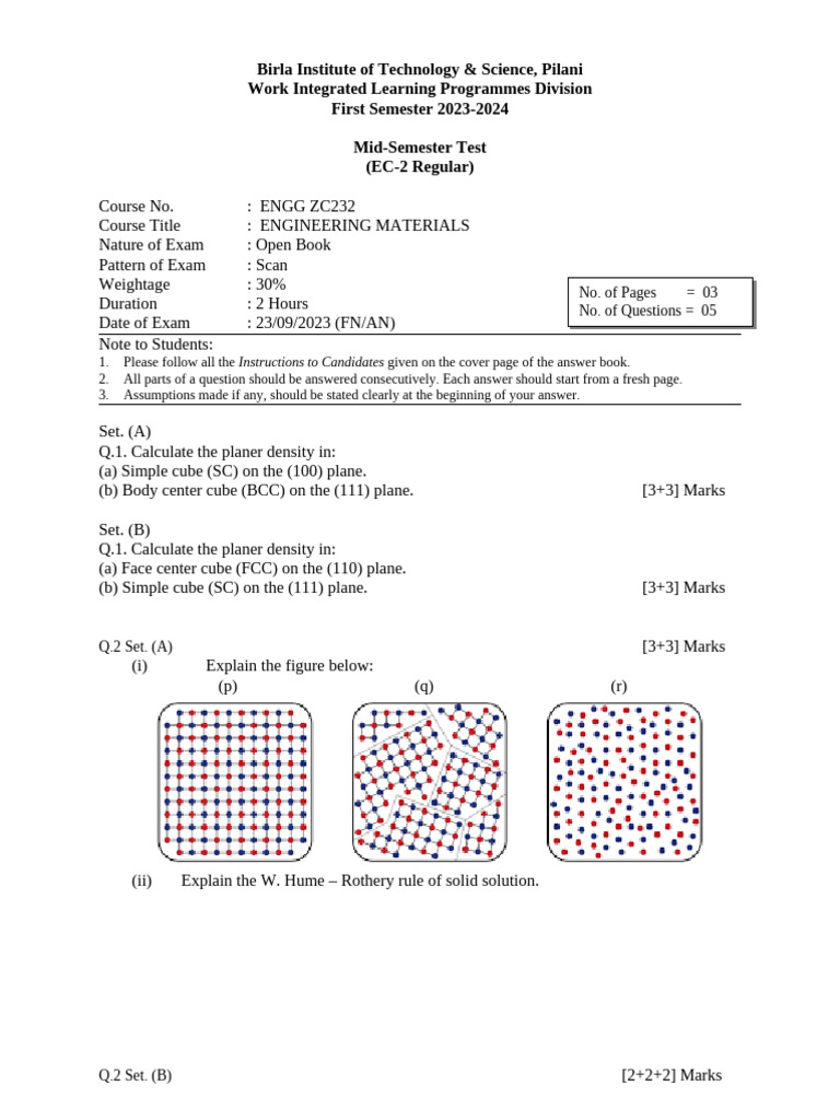 Engg ZC232 Ec-2r First Sem 2023-2024 | PDF | Plasticity (Physics ...