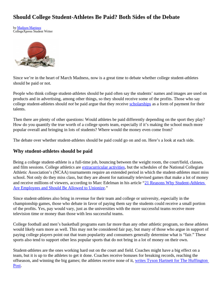 Should College Athletes Be Paid | PDF | Salary | Economies