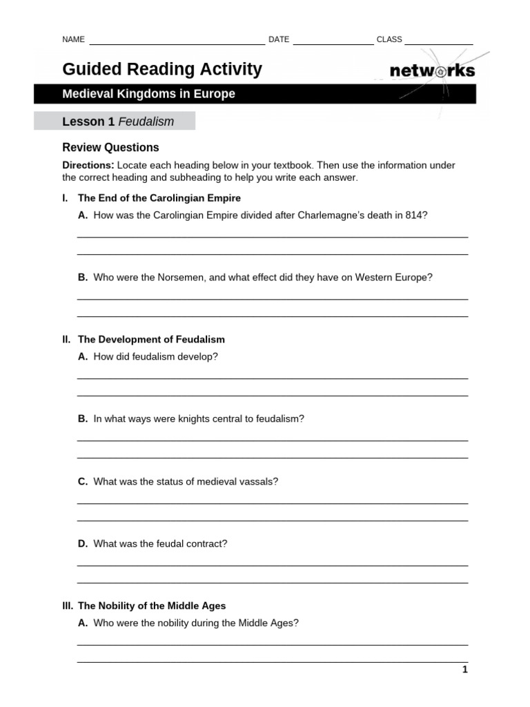 10.1 Feudalism Guided Reading | PDF | Feudalism | Middle Ages