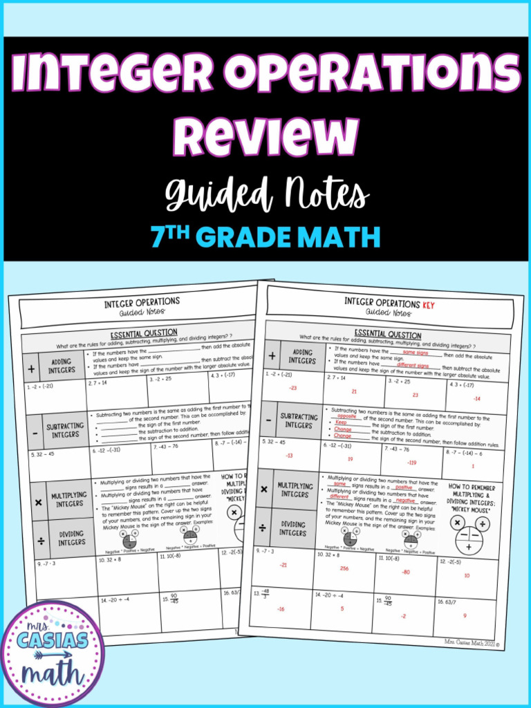 IntegerOperationsReviewQuiz | PDF