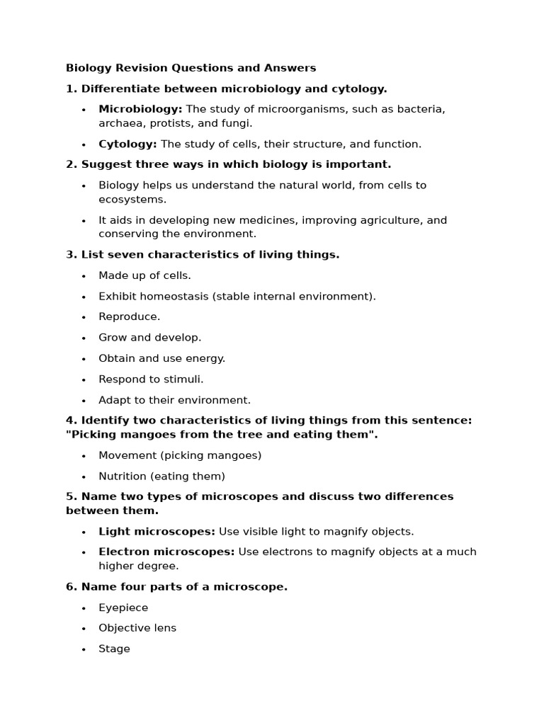 Biology Revision Q&A Guide | PDF | Cell (Biology) | Biology
