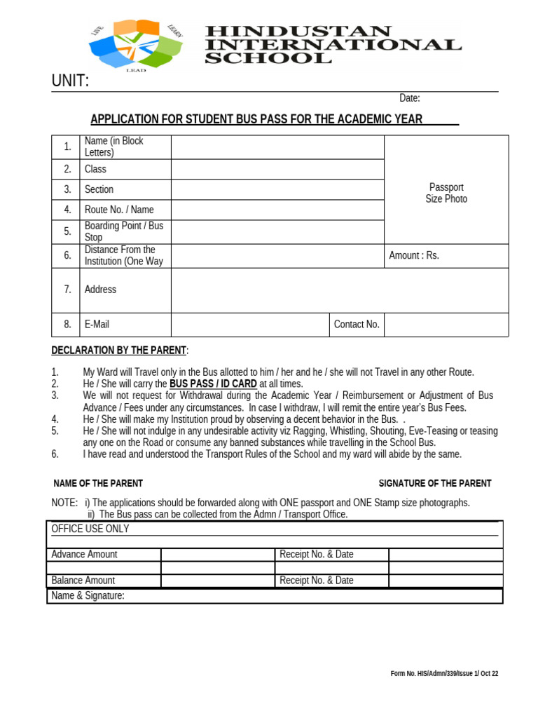 Student Bus Pass Application Form | PDF
