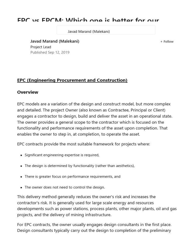 EPC Vs EPCM - Which One Is Better For Our Project | PDF | Construction ...