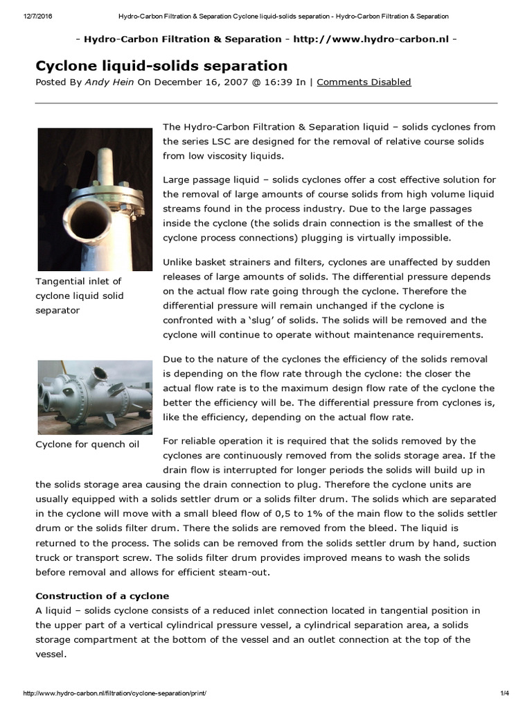 Cyclone Liquid-Solids Separation Guide | PDF | Filtration | Chemical Engineering
