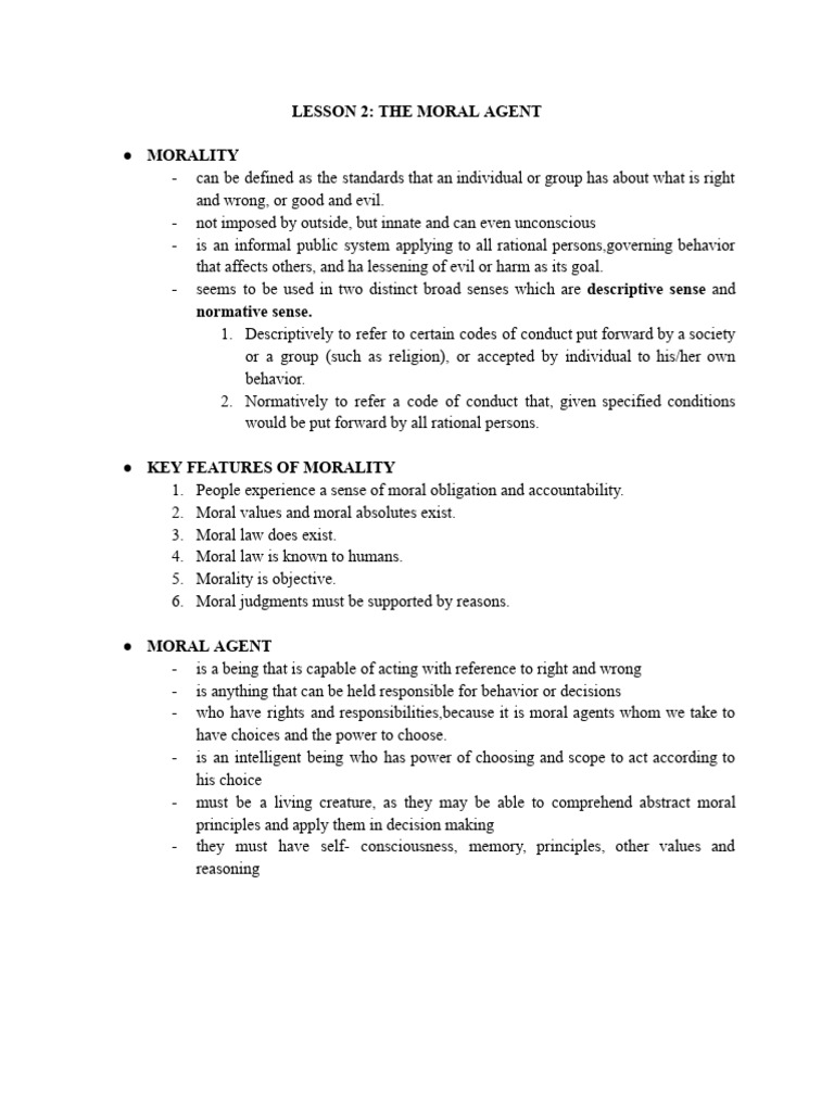 Lesson 2 - Moral Agent | PDF