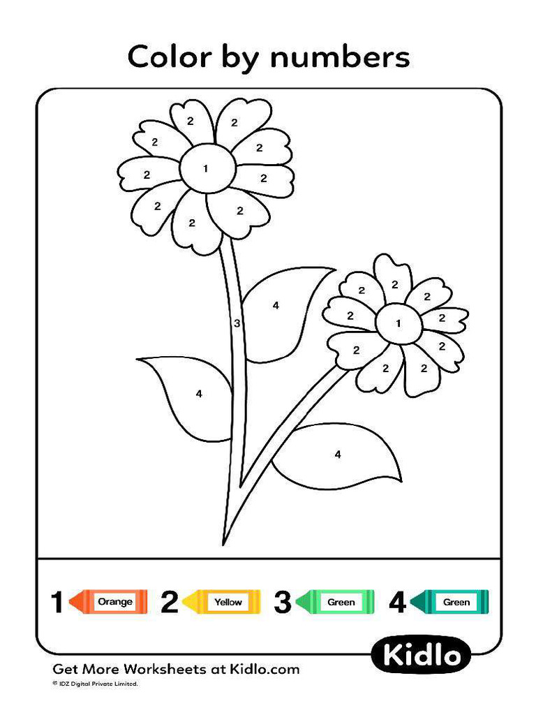 Color by Numbers Flowers Worksheet 27 | PDF
