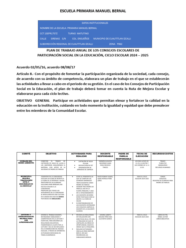 Plan de Cepse 2024-2025 | PDF | Escuelas | Alimentos