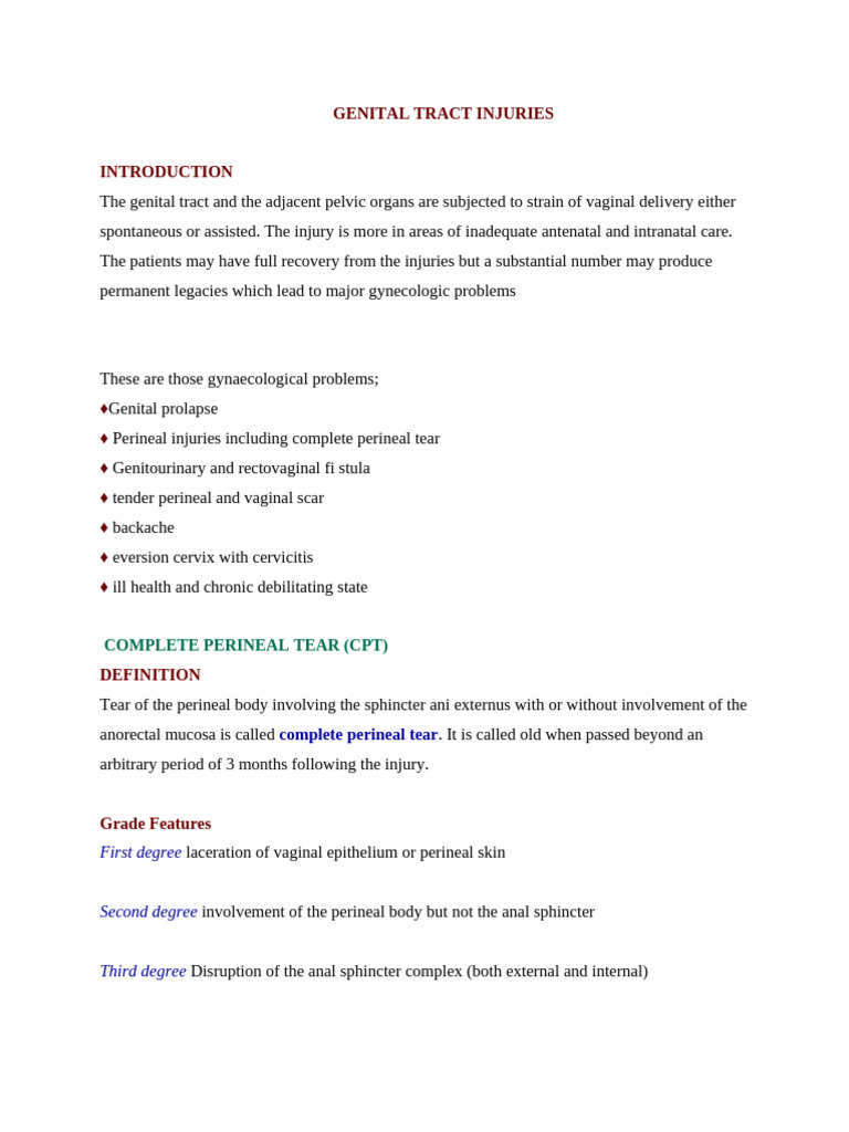 GENITAL TRACT INJURIES | PDF | Vagina | Medical Specialties