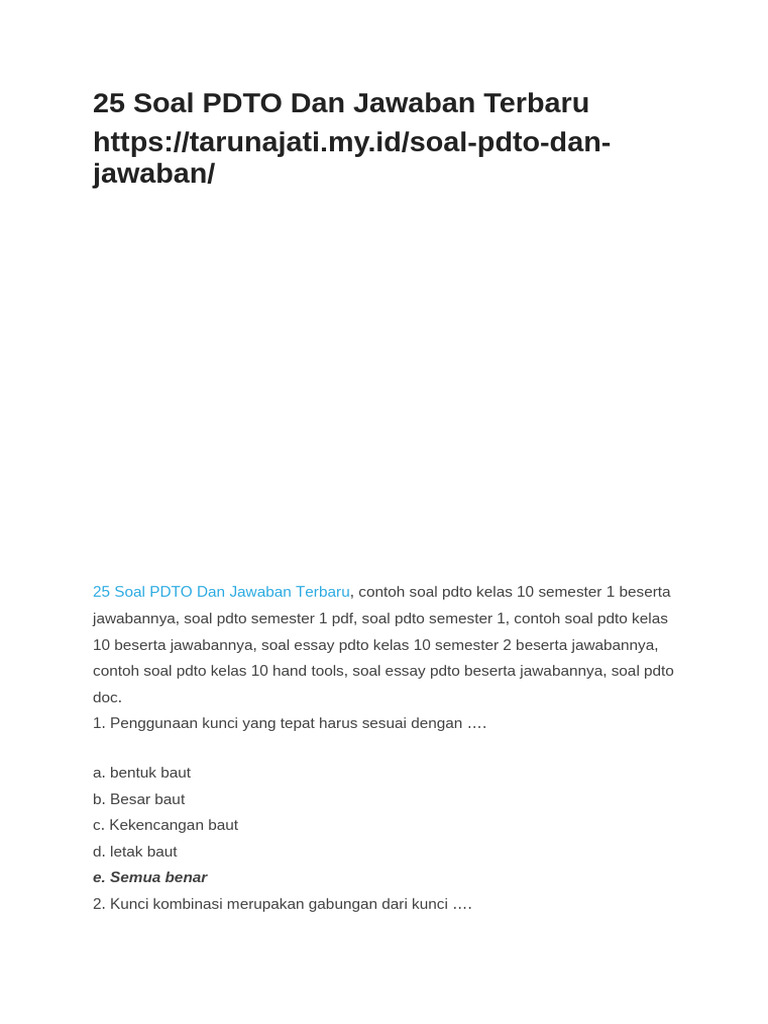 25 Soal PDTO Dan Jawaban Terbaru | PDF