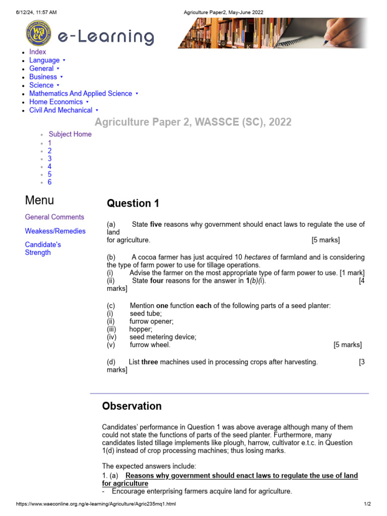 Wassce Waec 2022 Agricultural Science Paper 2 Past Questions and Answer ...