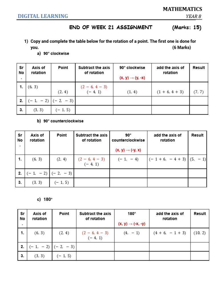 Year 8 Math: Rotation and Enlargement Tasks | PDF | Rotation | Shape