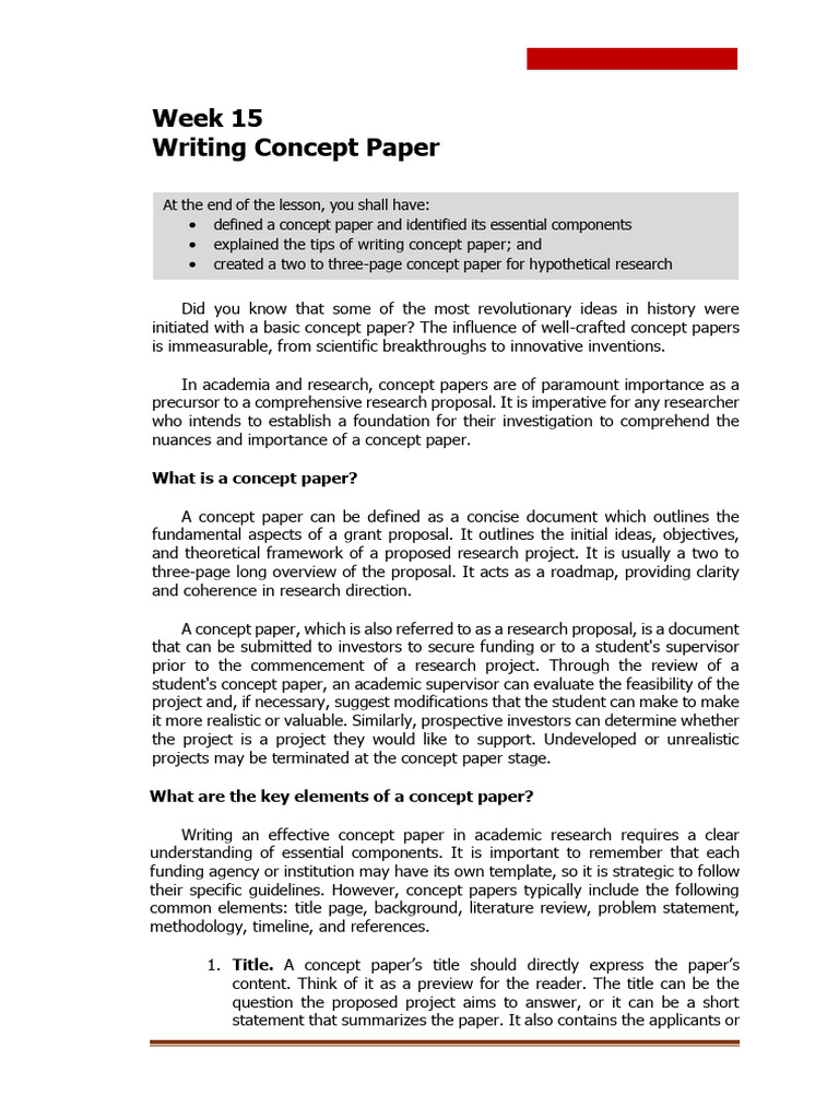 Objectives of Writing a Concept Paper | PDF | Methodology | Citation