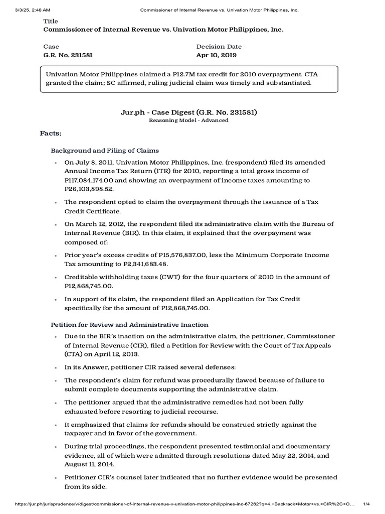 Commissioner of Internal Revenue vs. Univation Motor Philippines, Inc ...