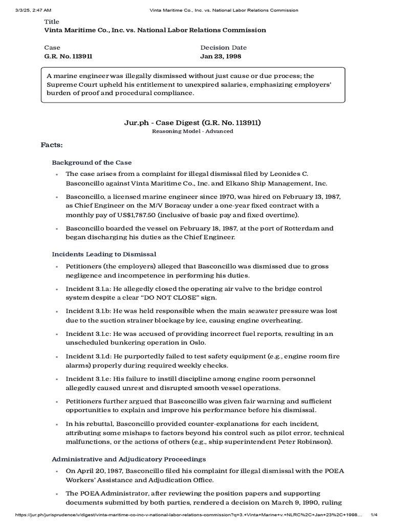 Vinta Maritime Co., Inc. vs. National Labor Relations Commission CD | PDF | Burden Of Proof (Law ...