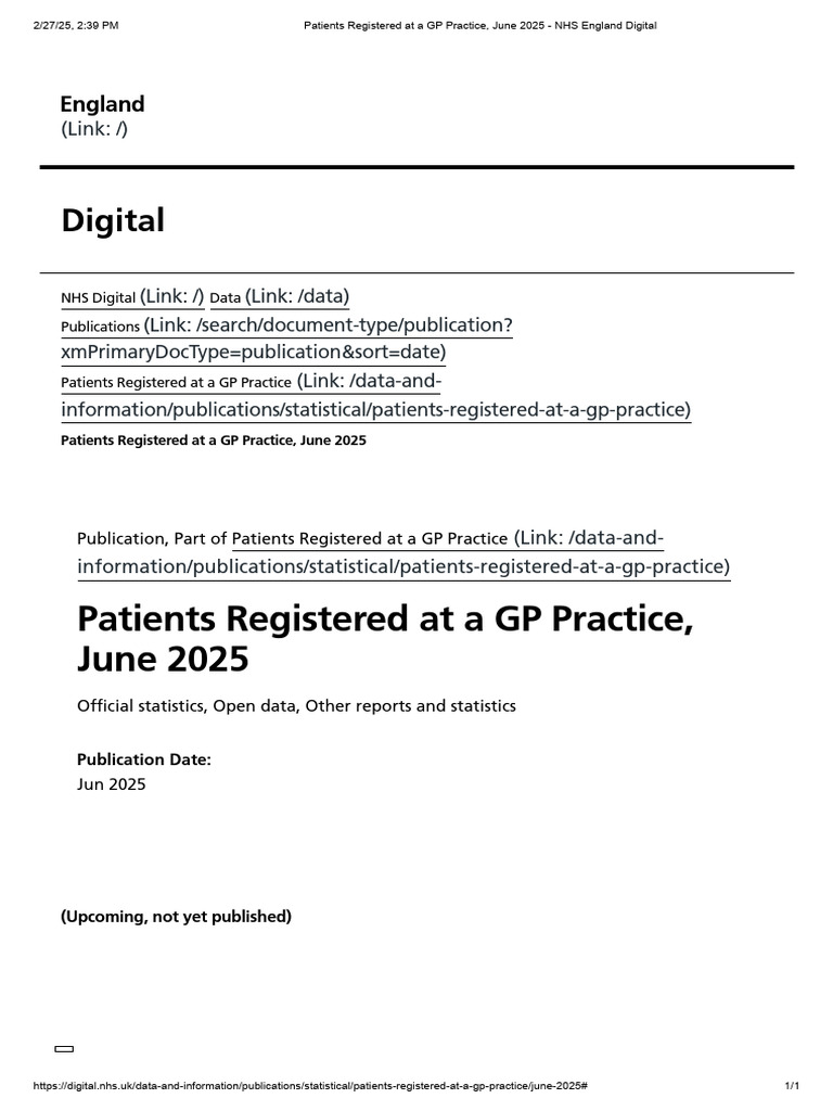 Patients Registered at GP Practices 2025 | PDF