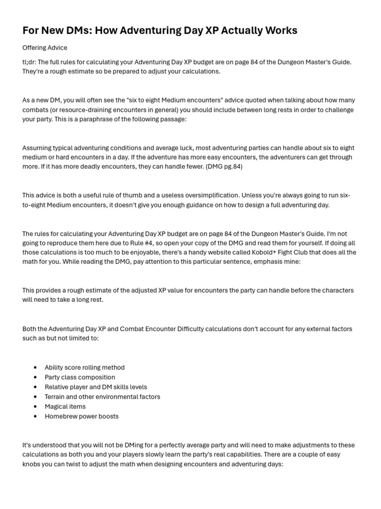 For New DMs - How Adventuring Day XP Actually Works | PDF | Dungeons ...