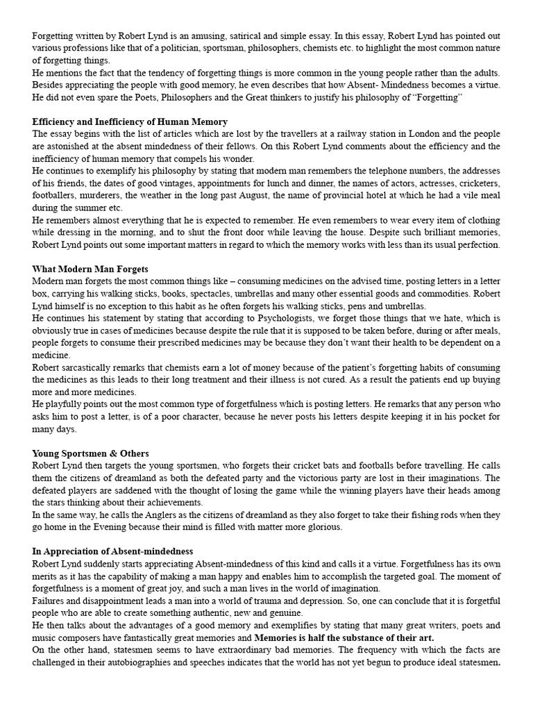 Forgetting written by Robert Lynd is an amusing_095910 | PDF | Creativity | Memory