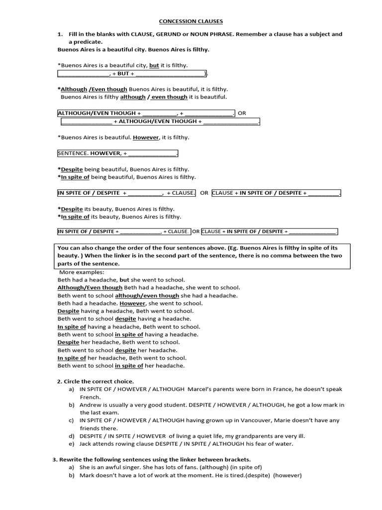 Understanding Concession Clauses | PDF | Clause | Sentence (Linguistics)