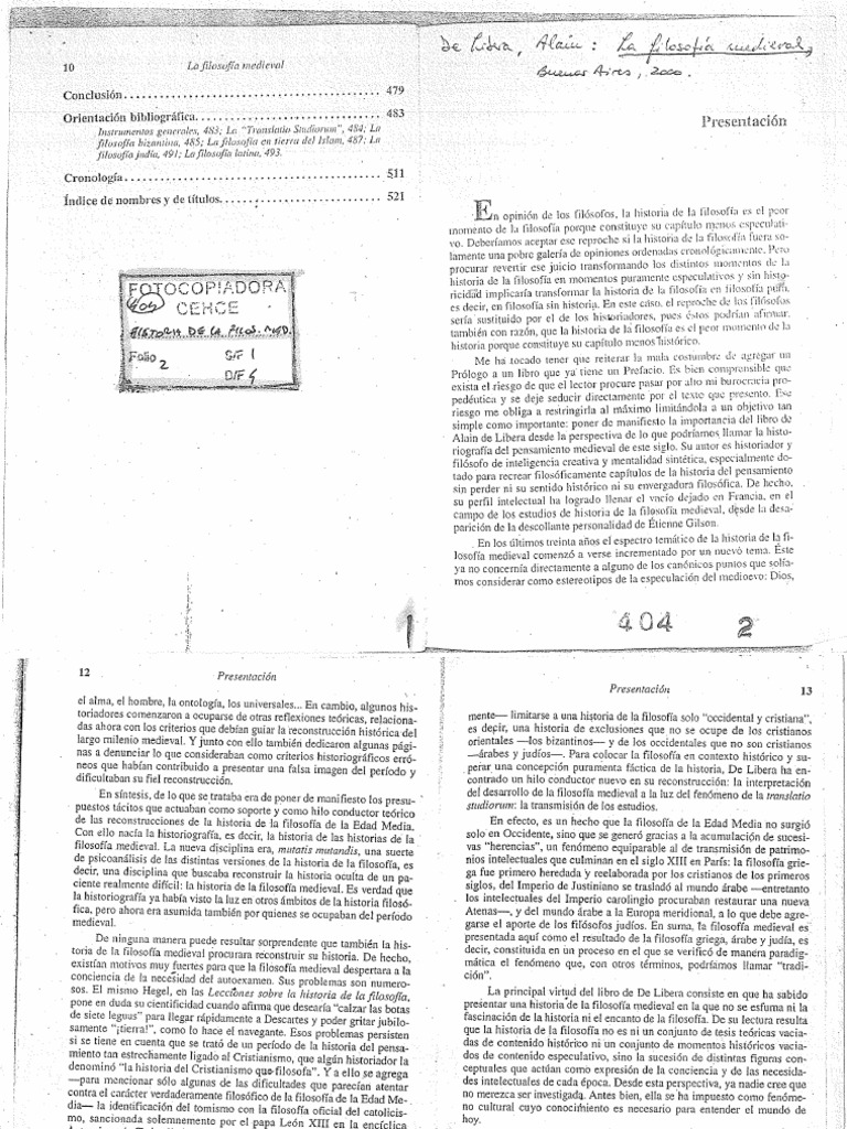 A. de Libera. La Filosofia Medieval Prefacio e Introducc. Documento PDF | PDF