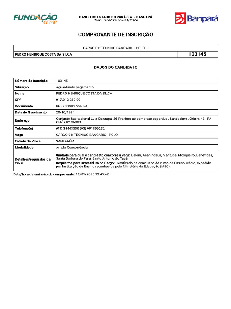Comprovante de Inscrição | PDF
