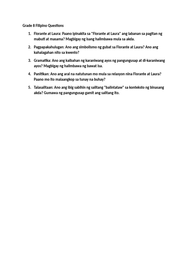 Grade 8 Filipino Reviewer | PDF