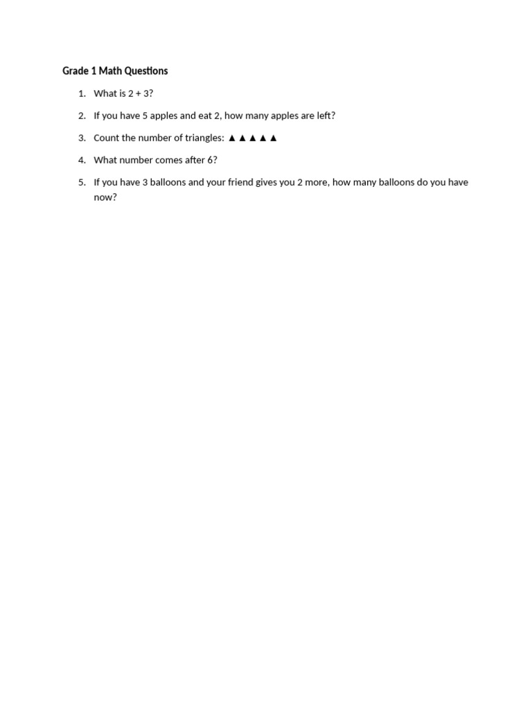 Grade 1 Math Practice Questions | PDF