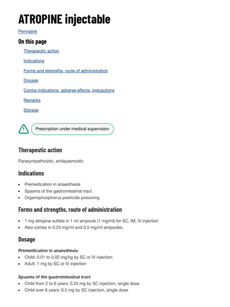 ATROPINE Injectable - MSF Medical Guidelines | PDF
