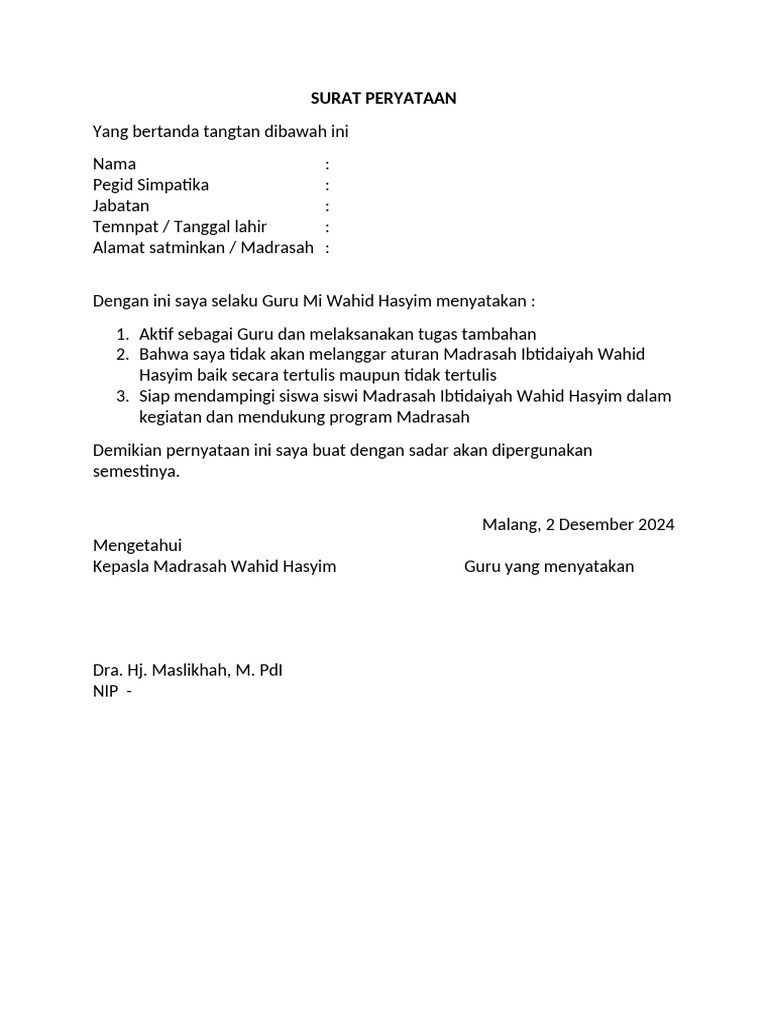 Surat Peryataan | PDF