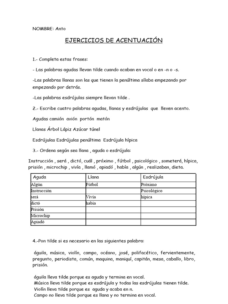 Ejercicios Repaso Acentuación | PDF | Lingüística | Fonología