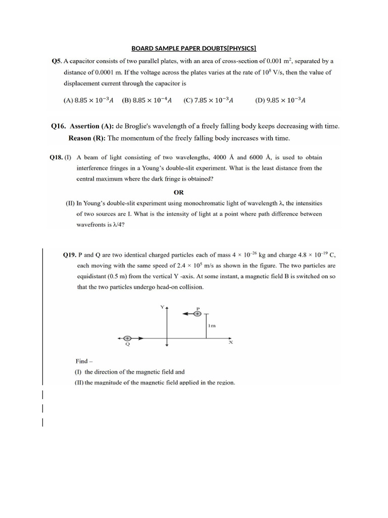BOARD SAMPLE PAPER DOUBTS (PHYSICS) - As On 17-02-2025 (Monday) | PDF
