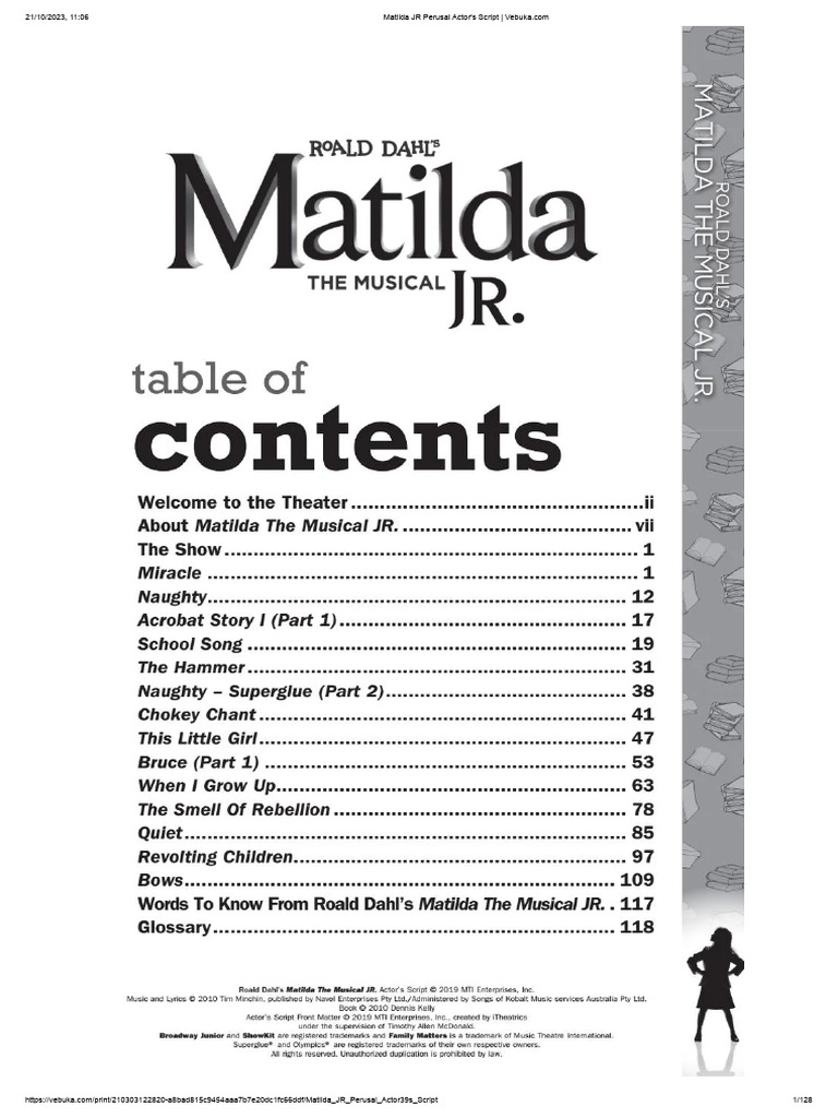 Matilda JR Perusal Actor's Script _ Vebuka.com | PDF
