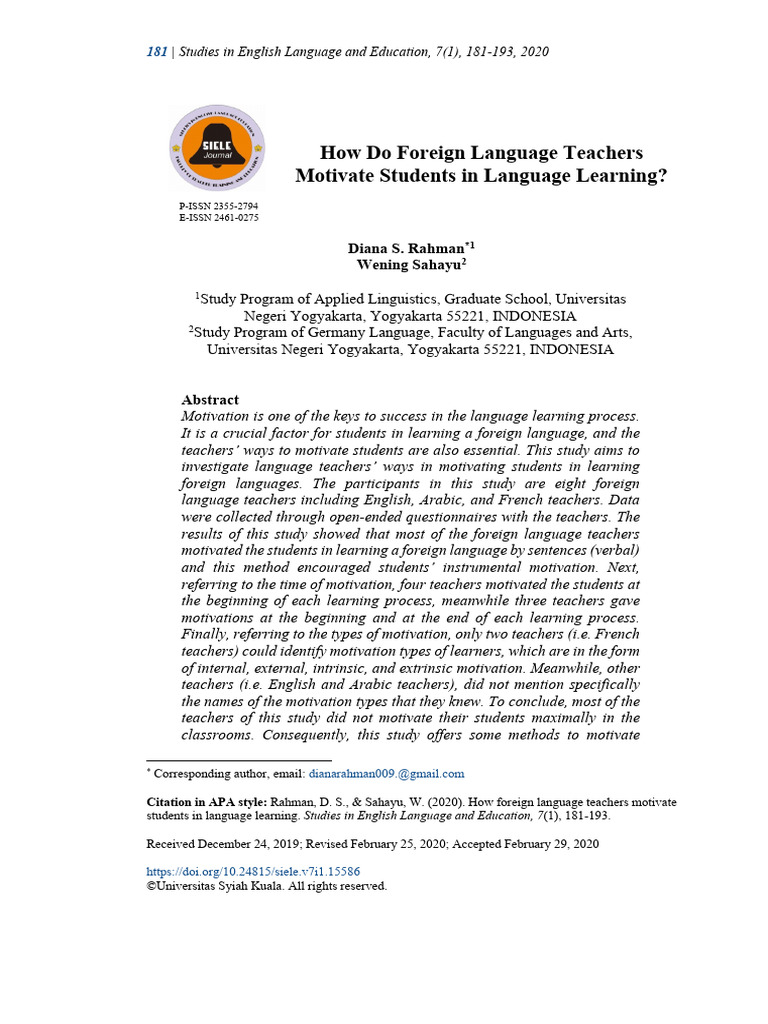 Motivating Students in Language Learning | PDF | Language Education ...