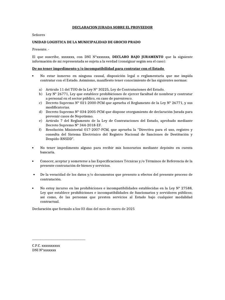 ANEXO DECLARACION JURADA JAVIER | PDF