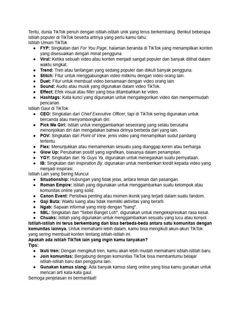 Arti Istilah Yang Ada Di Tik Tok | PDF