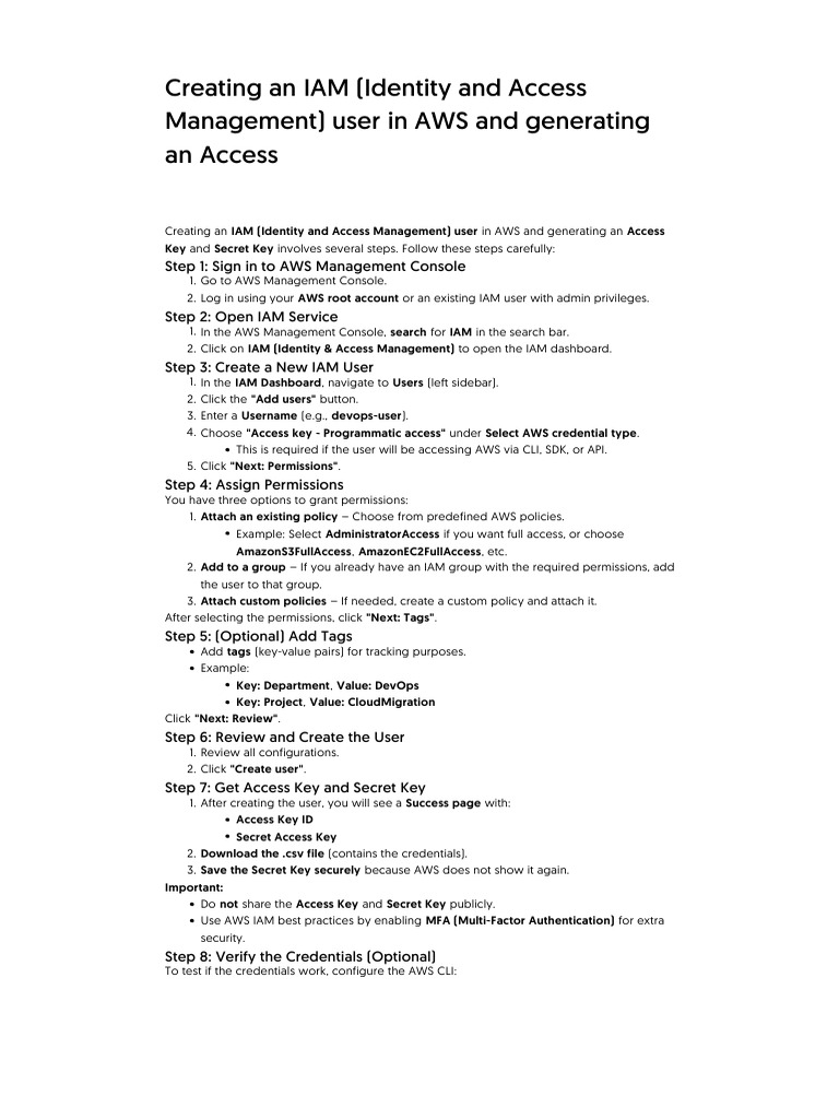 Creating An Iam Identity And Access Management User In Aws And