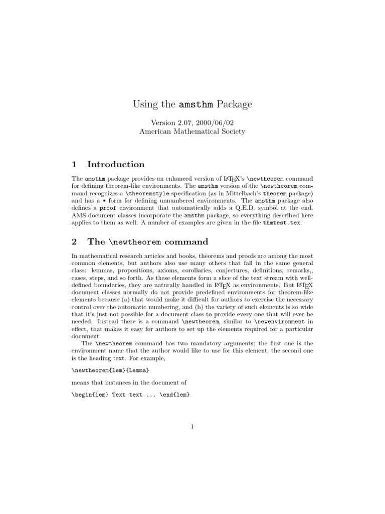 amsthm Package for Theorem Environments | PDF | Mathematical Proof ...